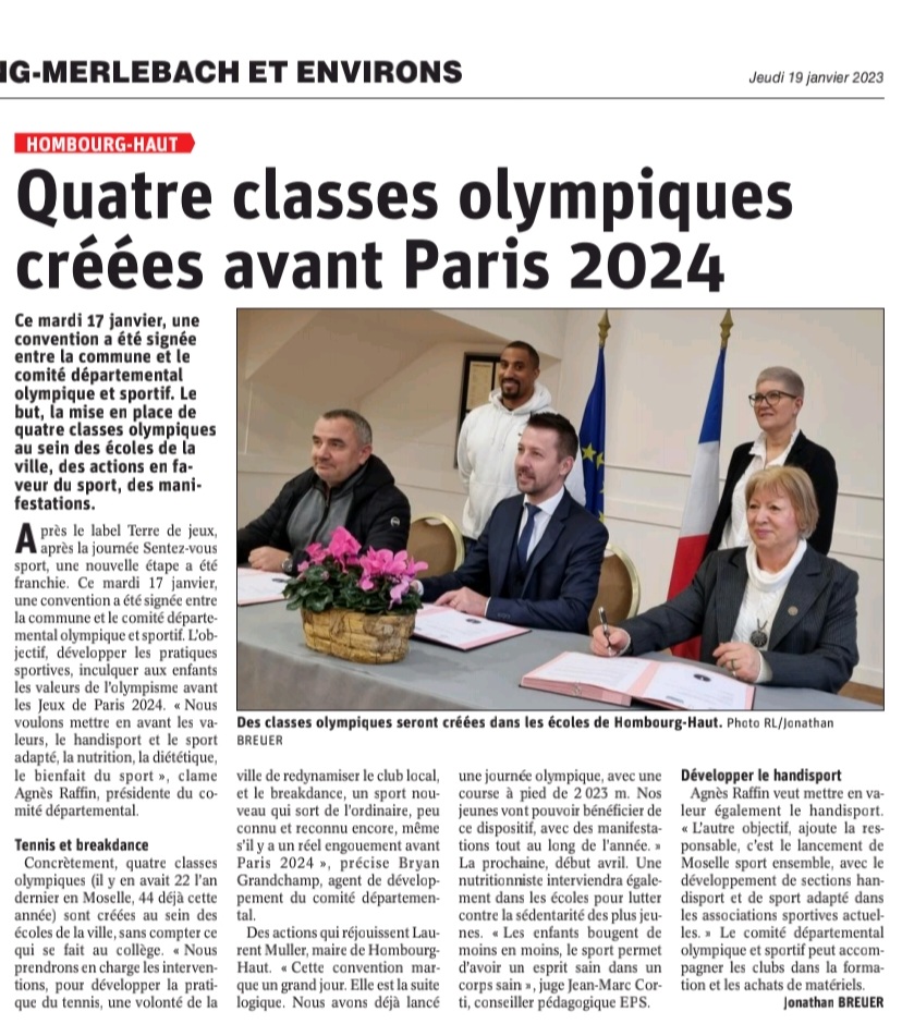 Signatures des conventions du dispositif "Classes Olympiques" - 𝗖𝗗𝗢𝗦 𝟱𝟳